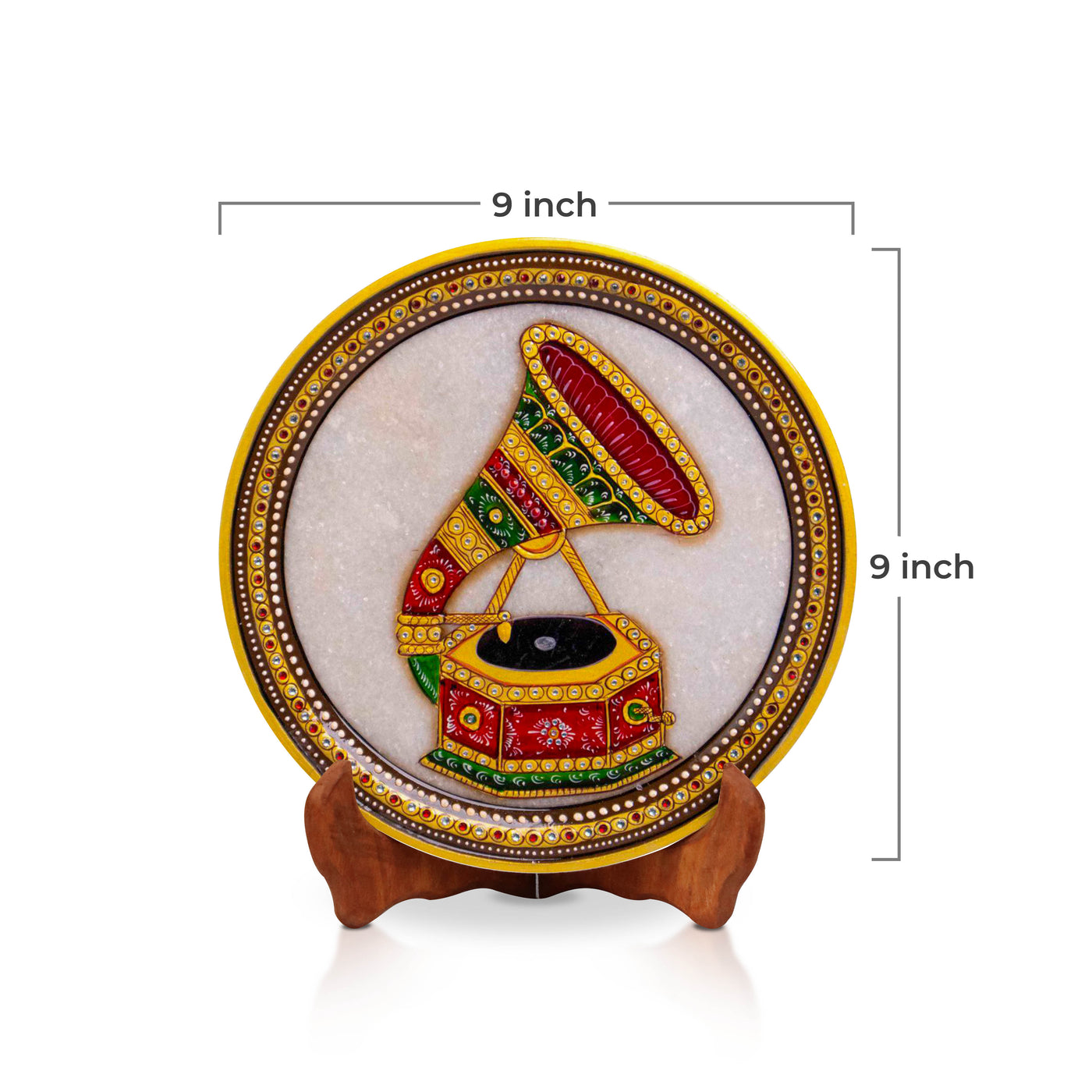 Traditional Phonograph, Gold Leaf 9 Inch Marble Decorative Plate - Han ...