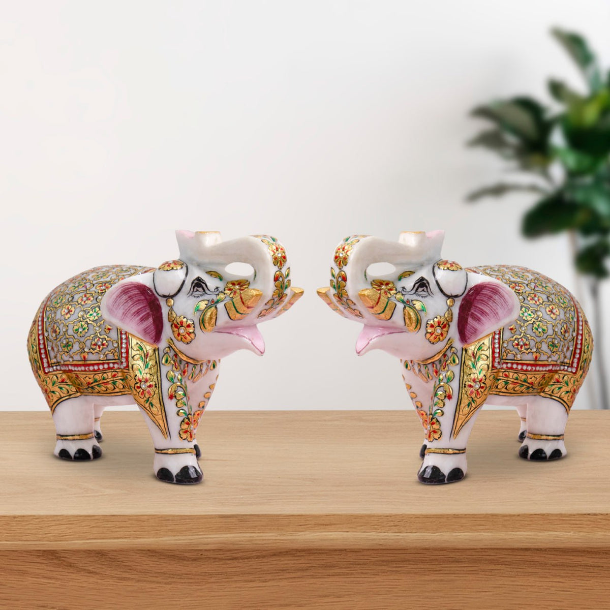Marble Handpainted Elephant Pair — Handicraft Bazaar