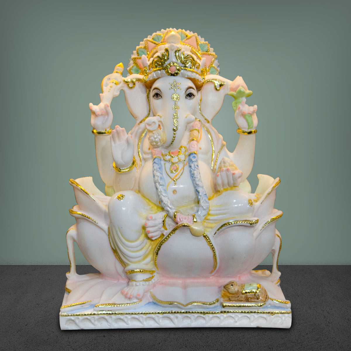 Lord Ganesh, 12 Inch, White Marble Statue - Handicraft Bazaar