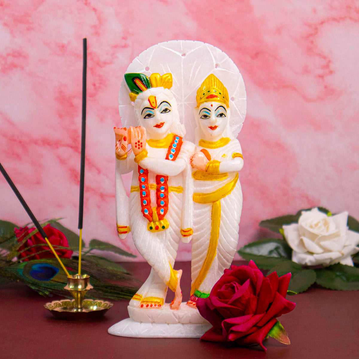 Radha Kirshna Jugal Jodi, 6 Inches, White Marble Statue - Handicraft B ...